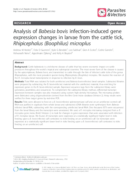 (PDF) Comparative microarray analysis of Rhipicephalus (Boophilus) microplus expression profiles ...