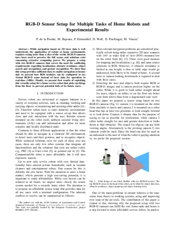 Pdf Rgb D Sensor Setup For Multiple Tasks Of Home Robots And