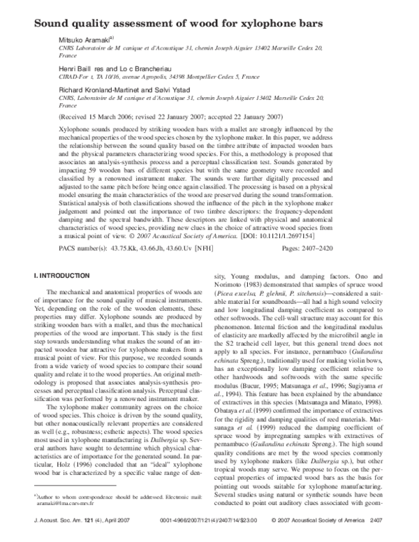 (PDF) Sound quality assessment of wood for xylophone bars