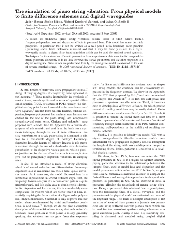 (PDF) The simulation of piano string vibration: From physical models to finite difference ...