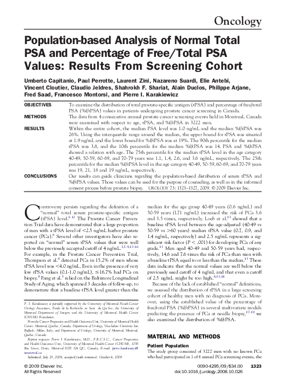 (PDF) Population-based Analysis of Normal Total PSA and Percentage of ...