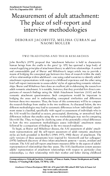 (PDF) Measurement of adult attachment: The place of self-report and ...