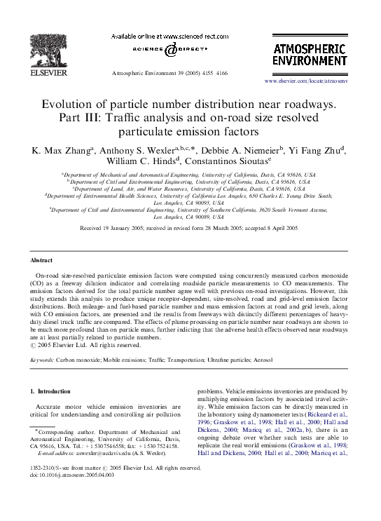 (PDF) Evolution of particle number distribution near roadways. Part III: Traffic analysis and on ...
