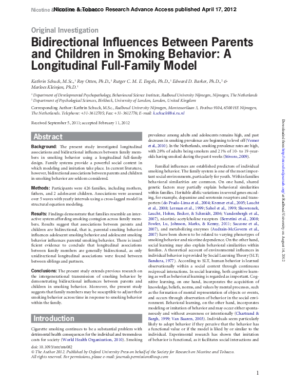 (PDF) Sibling Influence on Smoking Behavior: A Within-Family Look at ...
