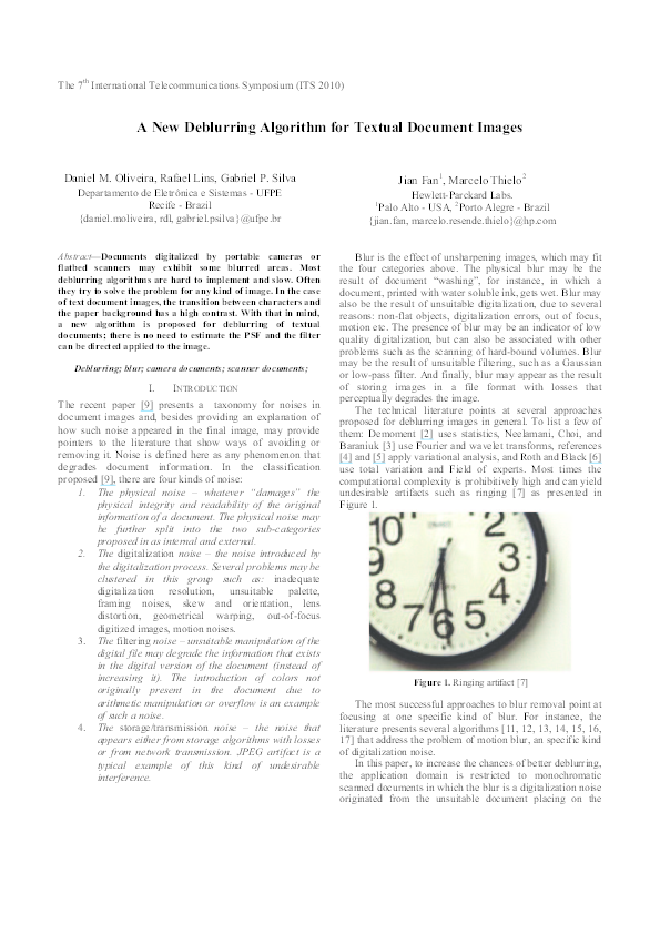 (PDF) A New Deblurring Algorithm for Textual Document Images