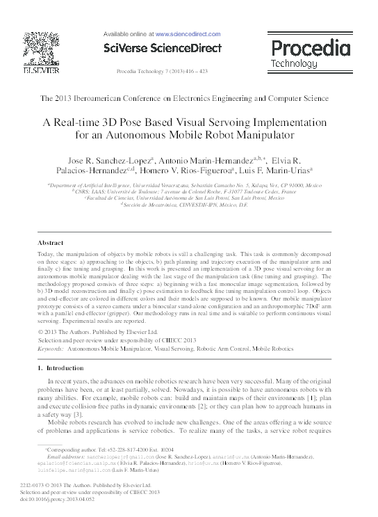 Pdf A Real Time 3d Pose Based Visual Servoing Implementation For An Autonomous Mobile Robot