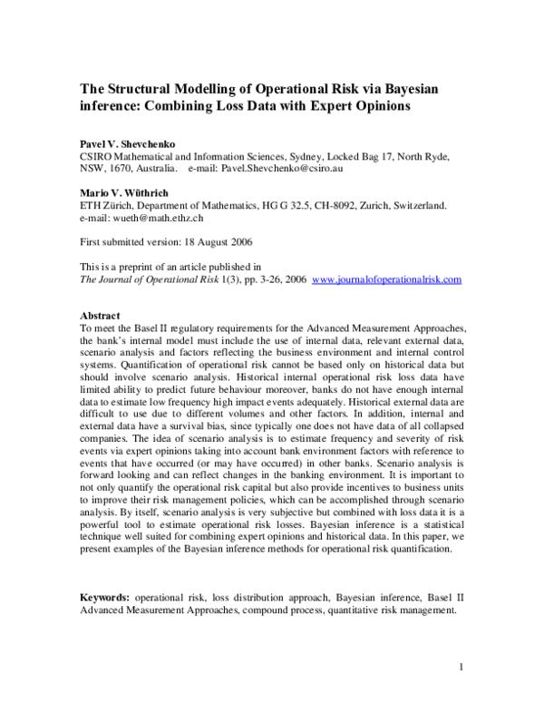 (PDF) The structural modelling of operational risk via Bayesian inference: Combining loss data