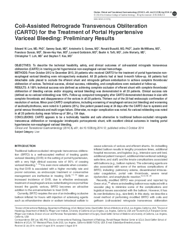 Pdf Coil Assisted Retrograde Transvenous Obliteration Carto For The Treatment Of Portal