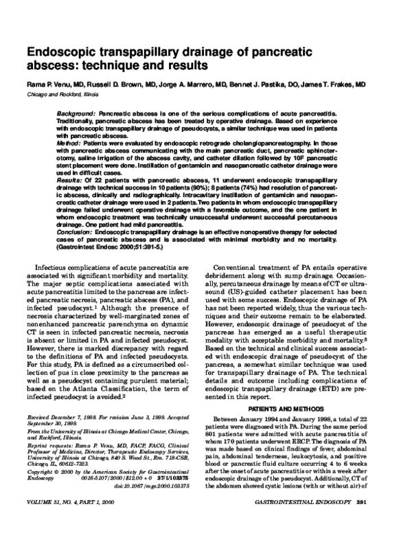 (PDF) Endoscopic transpapillary drainage of pancreatic abscess ...