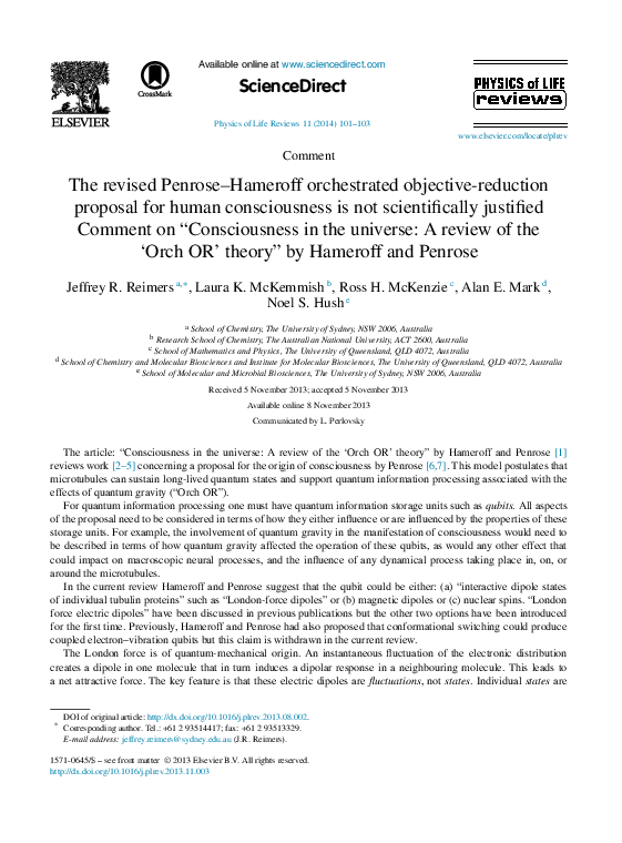 (PDF) The revised Penrose–Hameroff orchestrated objective-reduction ...