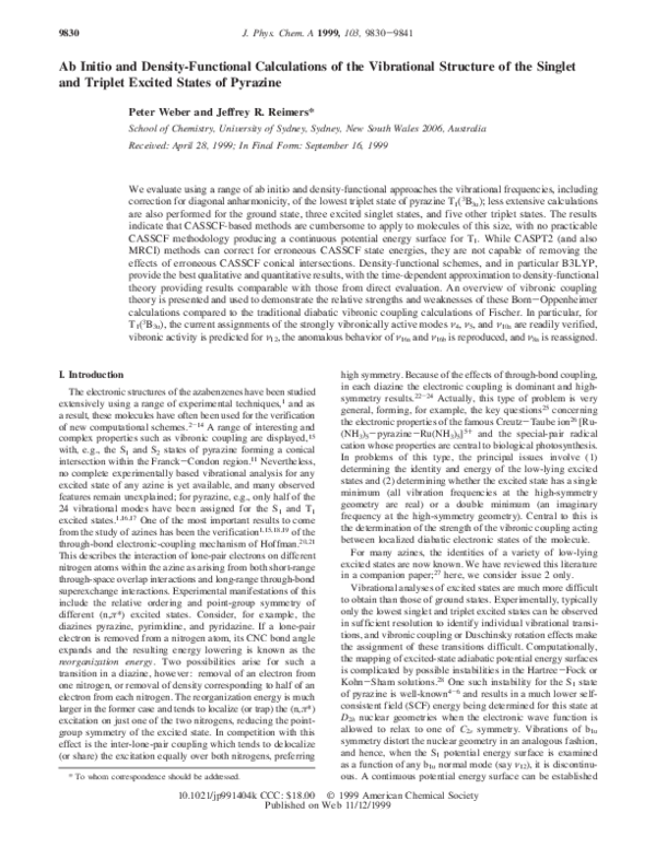 Pdf Ab Initio And Density Functional Calculations Of The Vibrational