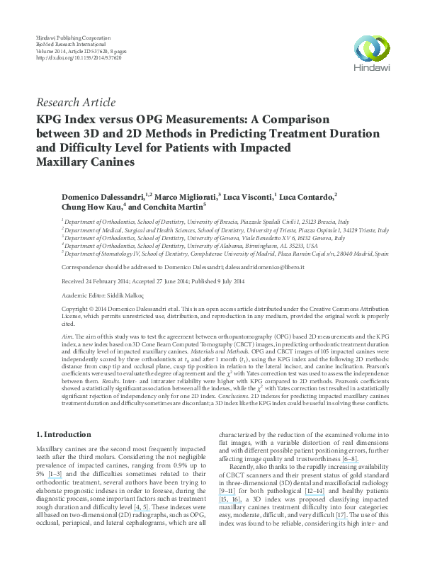 (PDF) KPG Index versus OPG Measurements: A Comparison between 3D and 2D ...