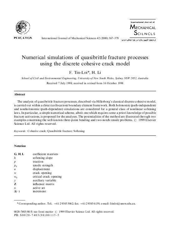 (PDF) Numerical simulations of quasibrittle fracture processes using the discrete cohesive crack ...