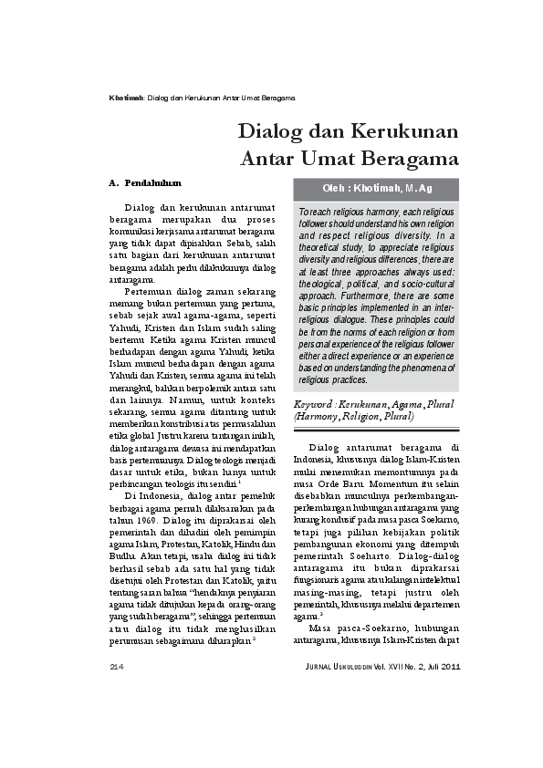 (PDF) Dialog dan Kerukunan Antar Umat Beragama