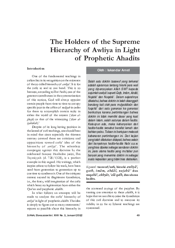(PDF) The Holders of the Supreme Hierarchy of Awliya in Light of ...