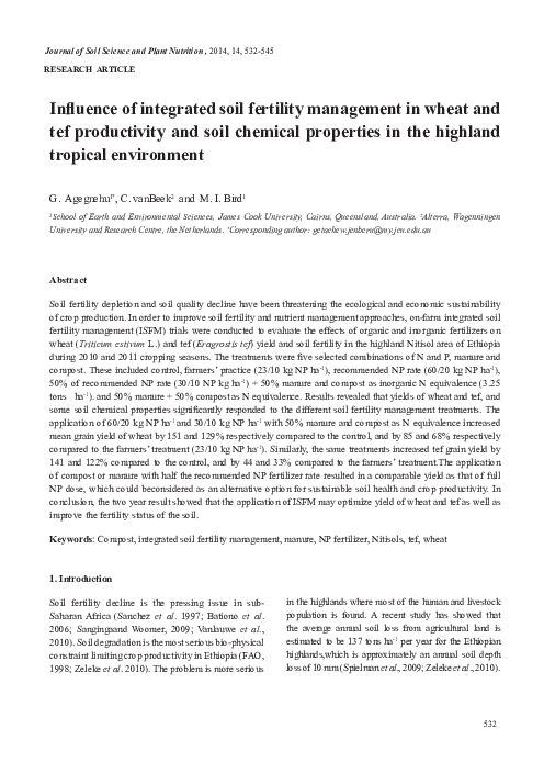 (PDF) Influence of integrated soil fertility management in wheat and tef productivity and soil ...