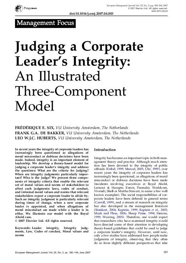 (PDF) Judging a Corporate Leader’s Integrity