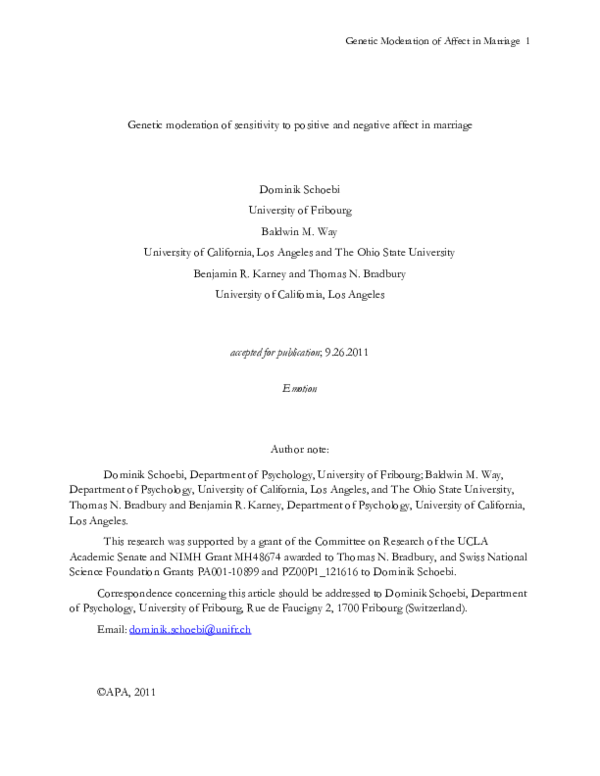 Genetic moderation of sensitivity to positive and negative affect in ...