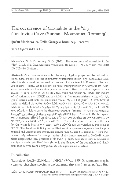 (PDF) The occurrence of taranakite in the "dry" Cioclovina Cave ...