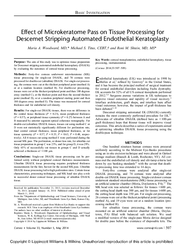 (PDF) Effect of Microkeratome Pass on Tissue Processing for Descemet ...