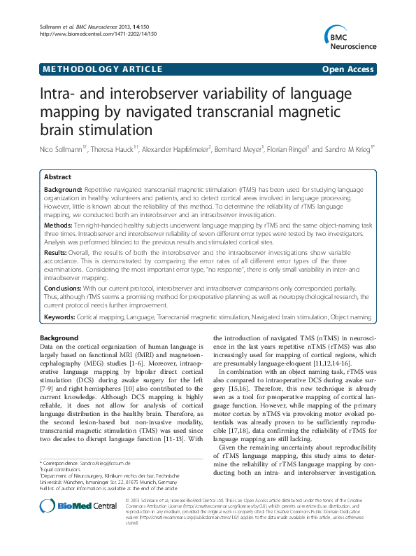 (PDF) Intra- and interobserver variability of language mapping by navigated transcranial ...