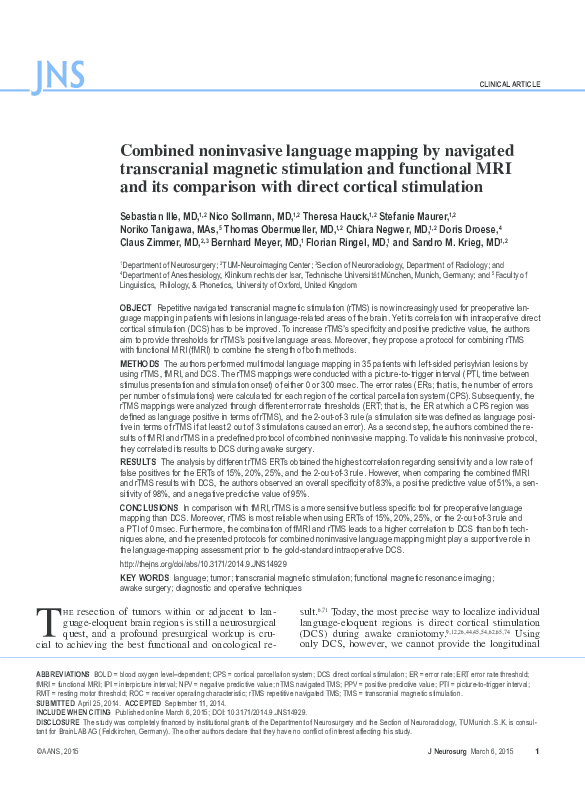 (PDF) Combined noninvasive language mapping by navigated transcranial magnetic stimulation and ...