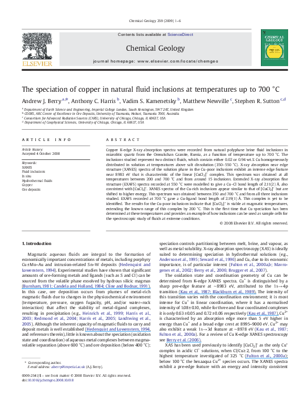 (PDF) The speciation of copper in natural fluid inclusions at ...