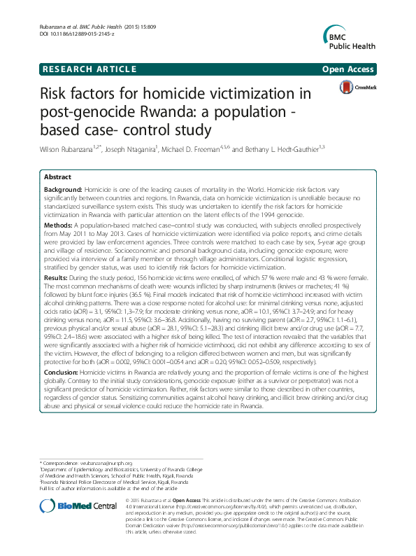 (PDF) Risk factors for homicide victimization in post-genocide Rwanda ...