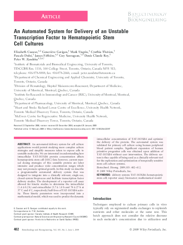 (PDF) An automated system for delivery of an unstable transcription ...