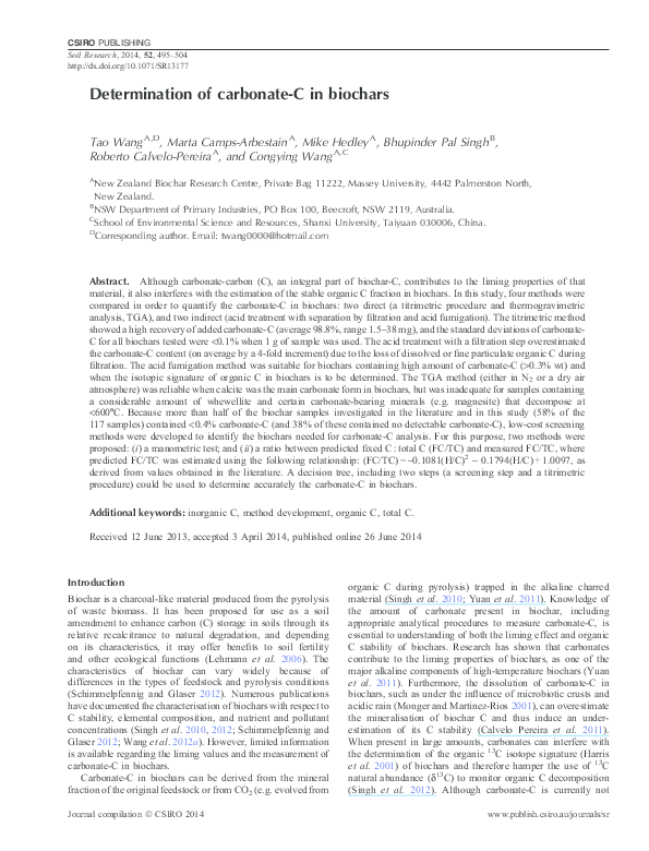(PDF) Determination of carbonate-C in biochars (PDF) Determination of carbonate-C in biochars