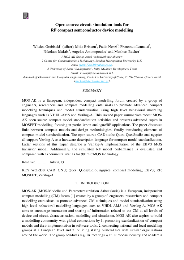 Pdf Open Source Circuit Simulation Tools For Rf Compact Semiconductor