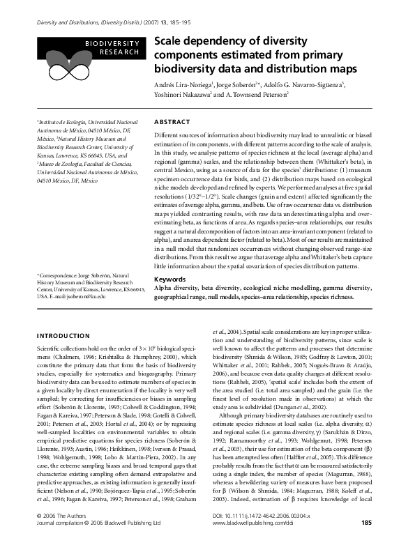 (PDF) Scale dependency of diversity components estimated from primary ...