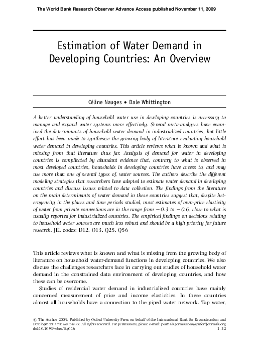 (PDF) Estimation of Water Demand in Developing Countries: An Overview