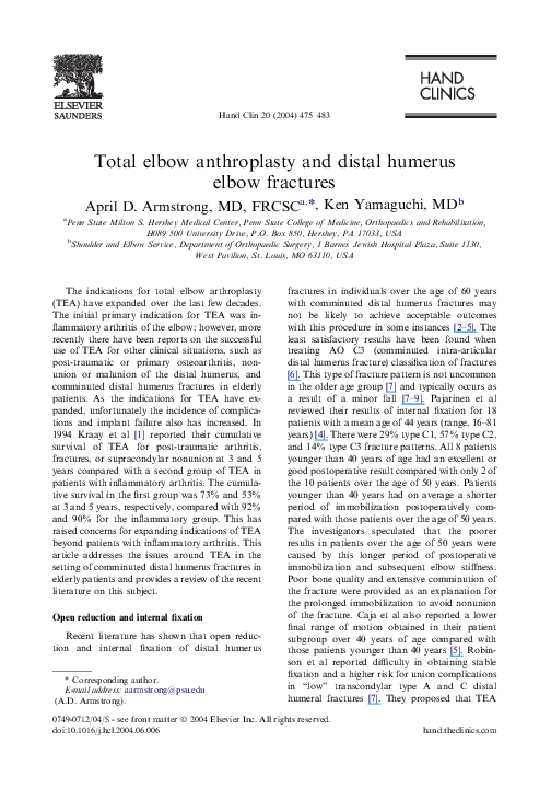 (PDF) Total elbow anthroplasty and distal humerus elbow fractures