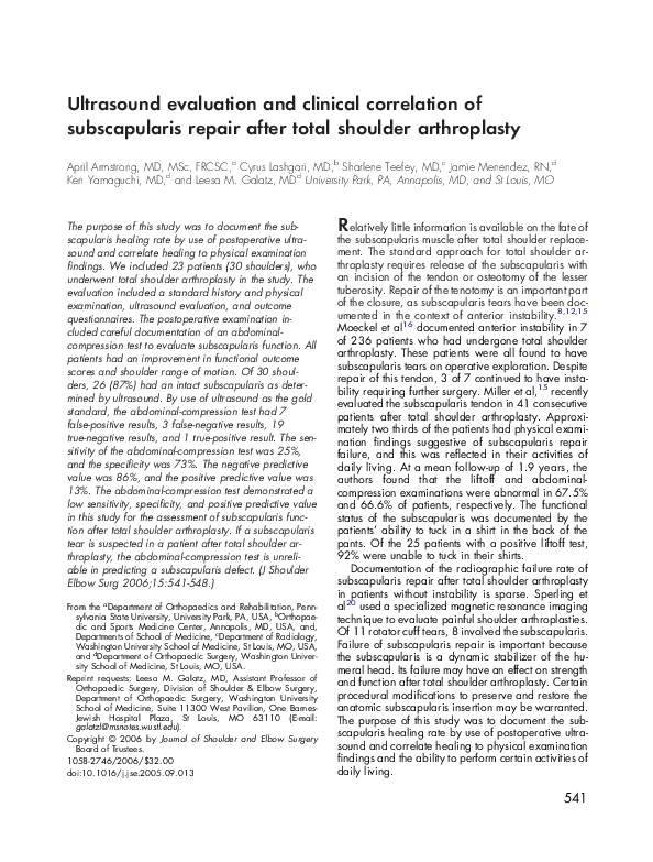 (PDF) SUBSCAPULARIS REPAIR: A BIOMECHANICAL COMPARISON OF THREE REPAIR ...