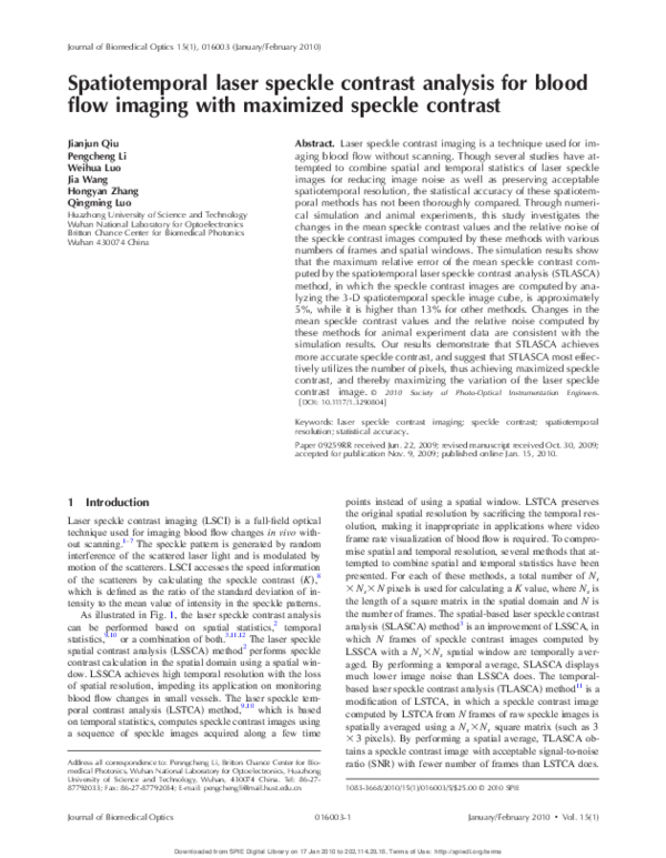 (PDF) Histogram analysis of laser speckle contrast image for cerebral blood flow monitoring ...