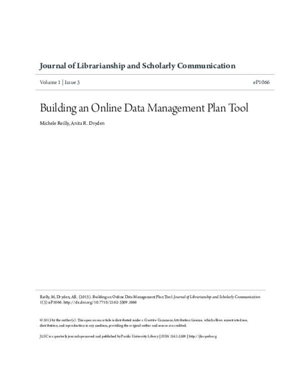 (PDF) Building an Online Data Management Plan Tool