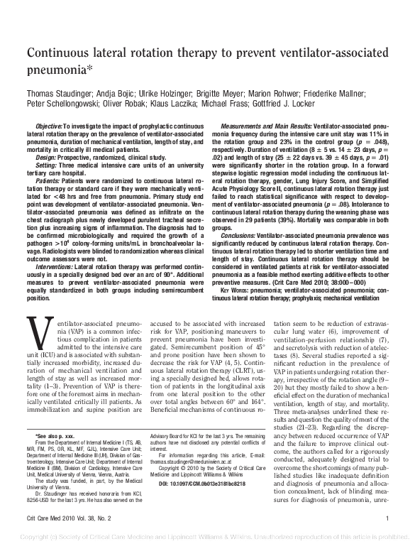 (PDF) Continuous lateral rotation therapy to prevent ventilator ...