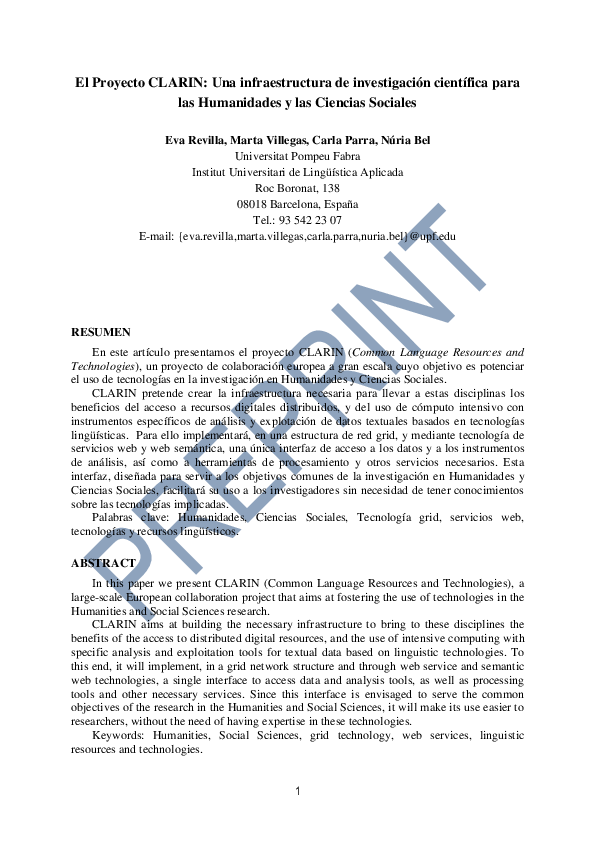 (PDF) El proyecto CLARIN: una infraestructura de investigaci n cient fica para las humanidades y ...