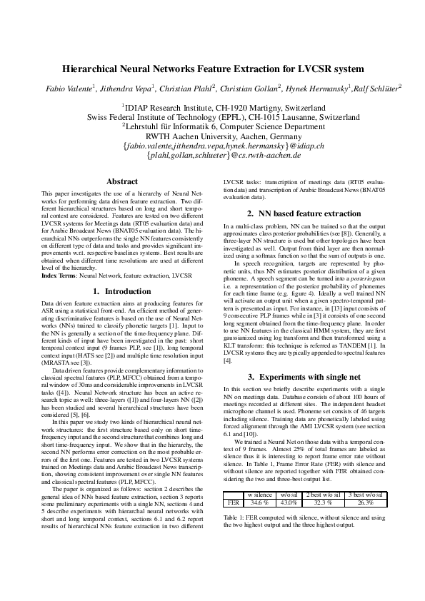 (PDF) Hierarchical neural networks feature extraction for LVCSR system