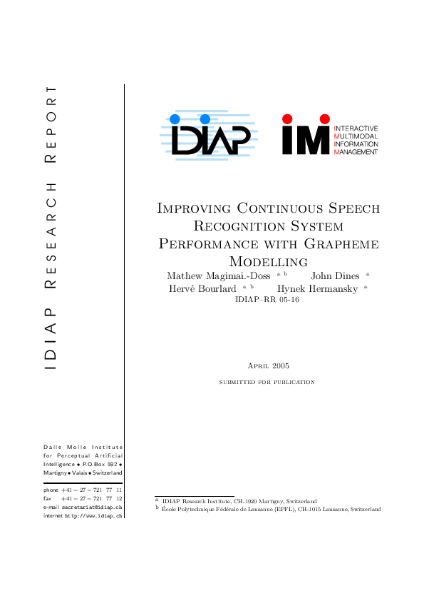 (PDF) Improving Continuous Speech Recognition System Performance with Grapheme Modelling
