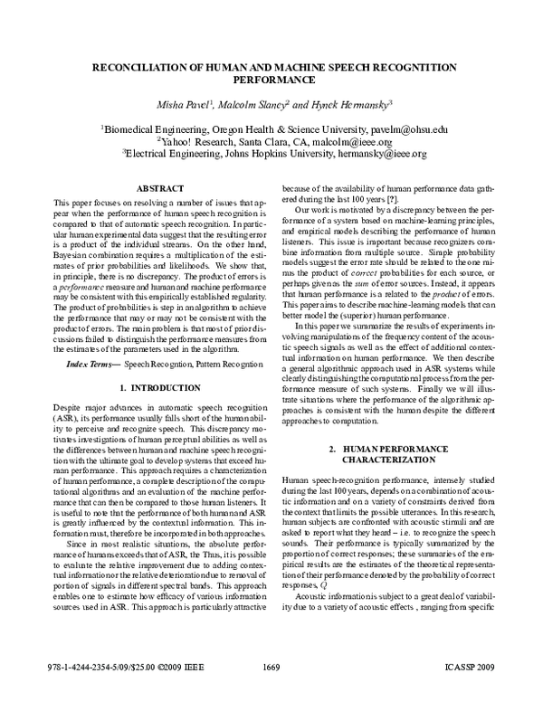 (PDF) Reconciliation of human and machine speech recognition performance