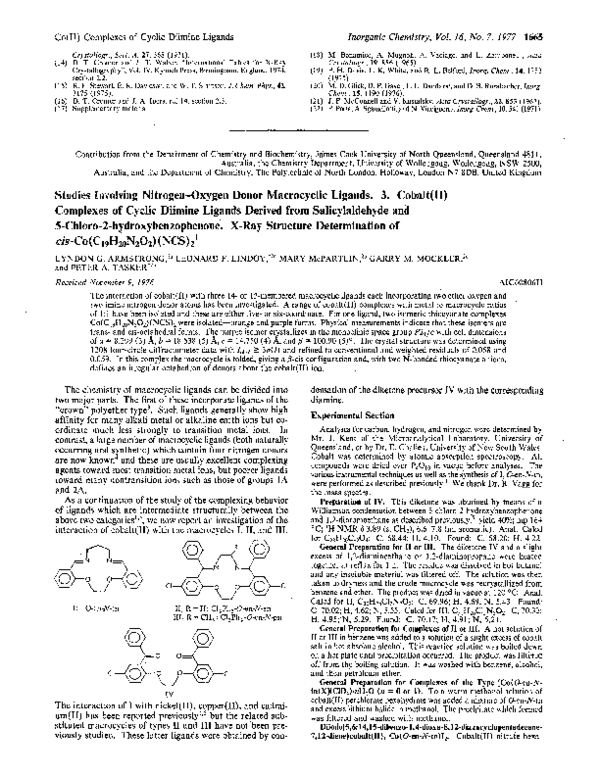 (PDF) Nitrogen-oxygen donor macrocyclic ligands. 3. Cobalt(II) complexes of cyclic diimine ...