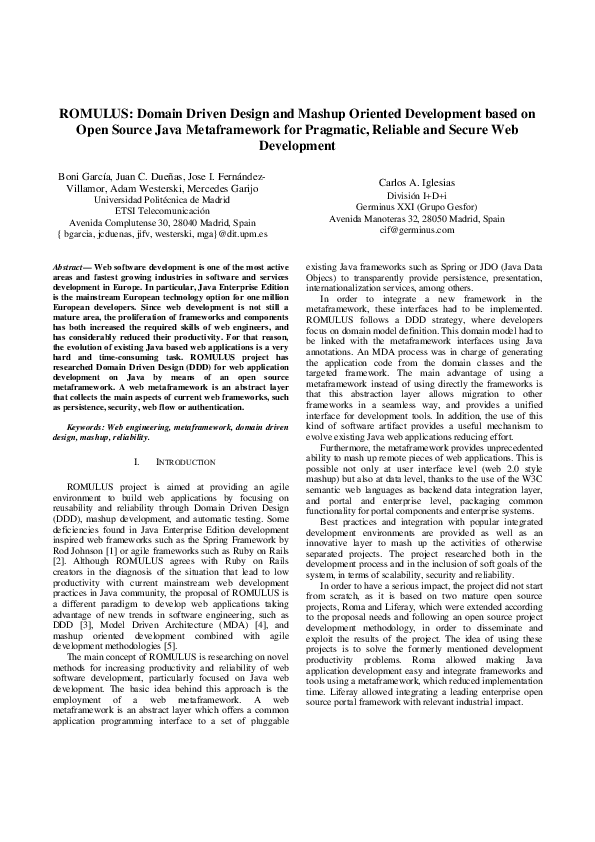 Pdf Romulus Domain Driven Design And Mashup Oriented Development Based On Open Source Java