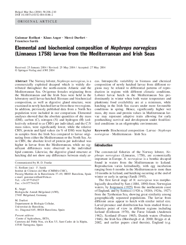 (PDF) Elemental and biochemical composition of Nephrops norvegicus ...