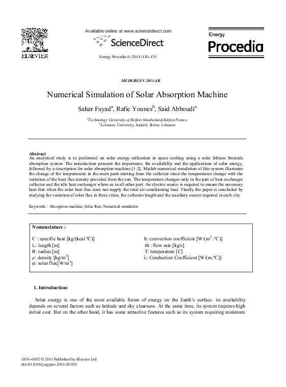 (PDF) Numerical Simulation of Solar Absorption Machine