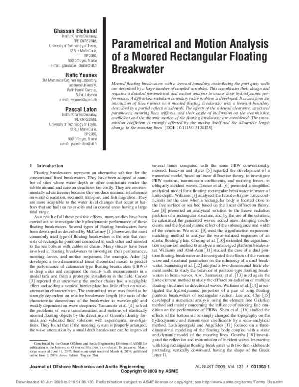 Pdf Parametrical And Motion Analysis Of A Moored Rectangular Floating Breakwater