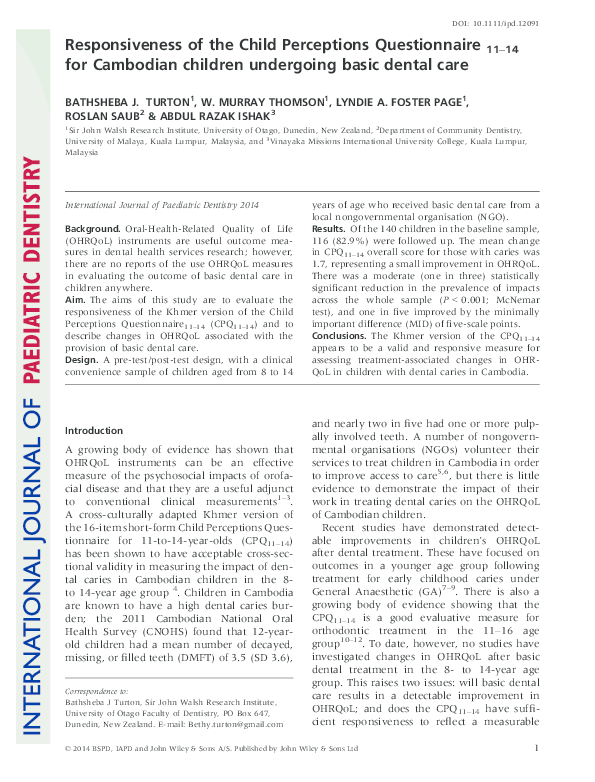 (PDF) Responsiveness of the Child Perceptions Questionnaire 11-14 for ...