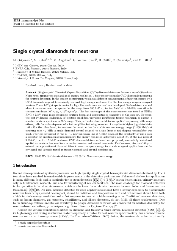 (PDF) Single-crystal diamonds for neutrons