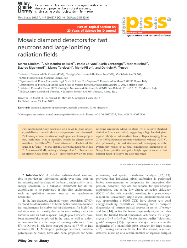 (PDF) Mosaic diamond detectors for fast neutrons and large ionizing ...